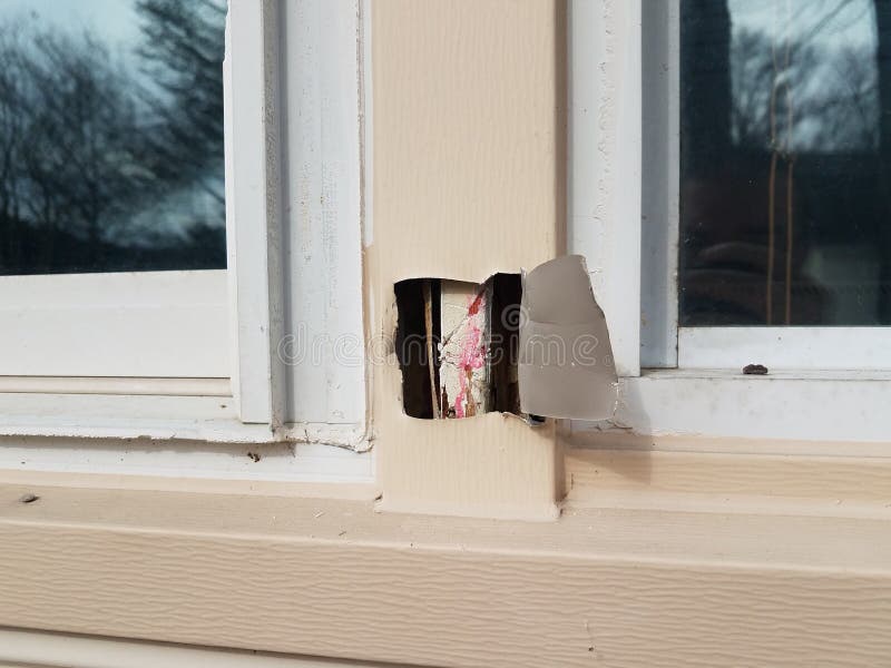 Hole in Damaged Metal Frame of Window on House Stock Photo - Image of ...