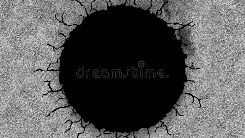 Concrete Surface Wall Crack with Hole. Smoke, Fog, Dust. Broken Hole ...