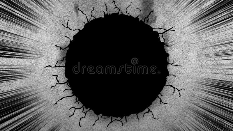 Concrete Surface Wall Crack with Hole. Smoke, Fog, Dust. Broken Hole ...