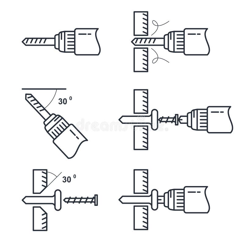 Hole Drilling Icon - Set of Drill Tools and Process of Perforation ...
