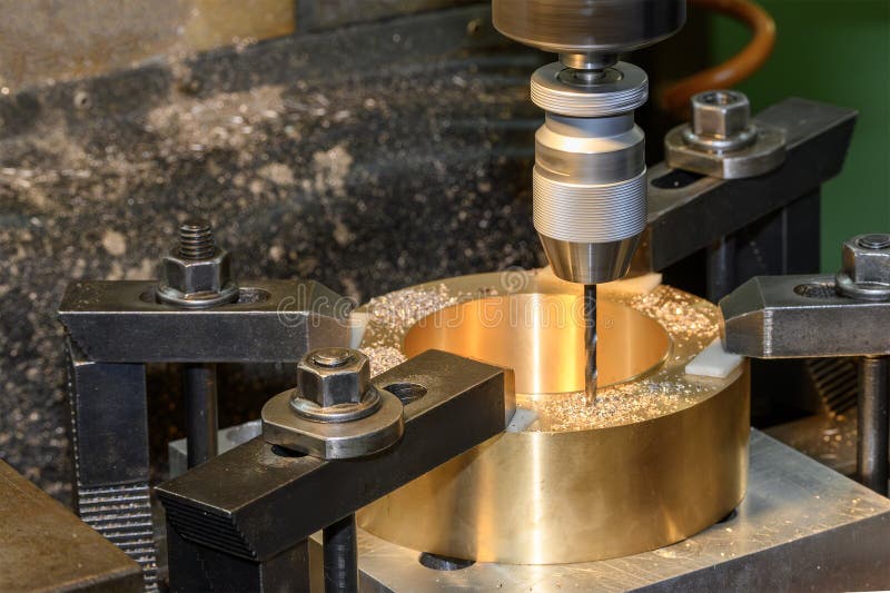 The Hole Drilling Process on NC Milling Machine with Brass Ring Parts ...