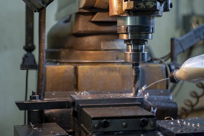 The Hole Drilling Process on NC Milling Machine with Drill Tools Stock ...