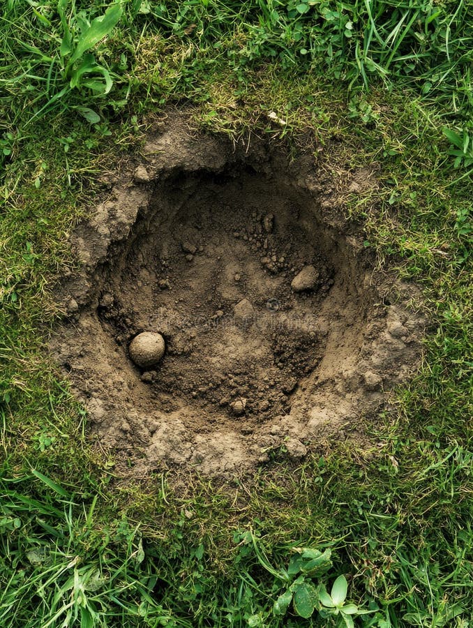 A Hole in the Ground with Dirt and Grass Around it Stock Photo - Image ...