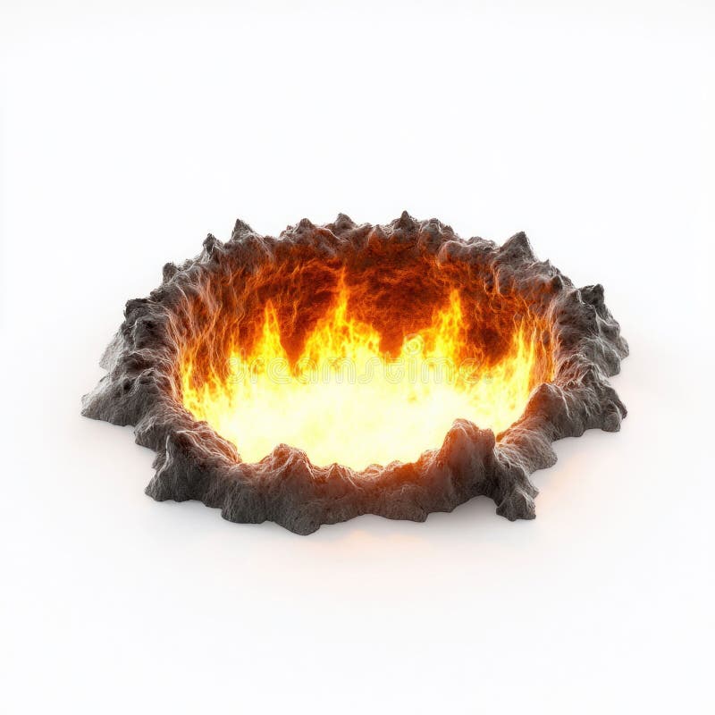Hole in the Ground with Fire Erupting from it on White Background Stock ...