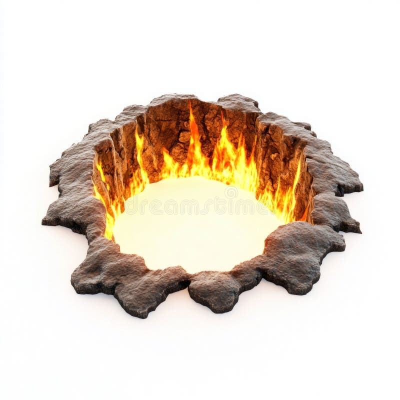 Hole in the Ground with Fire Erupting from it on White Background Stock ...