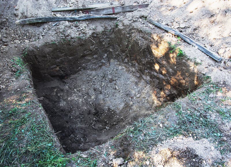 Deep Pit In The Ground. Digging A Hole. Stock Image - Image of farming ...