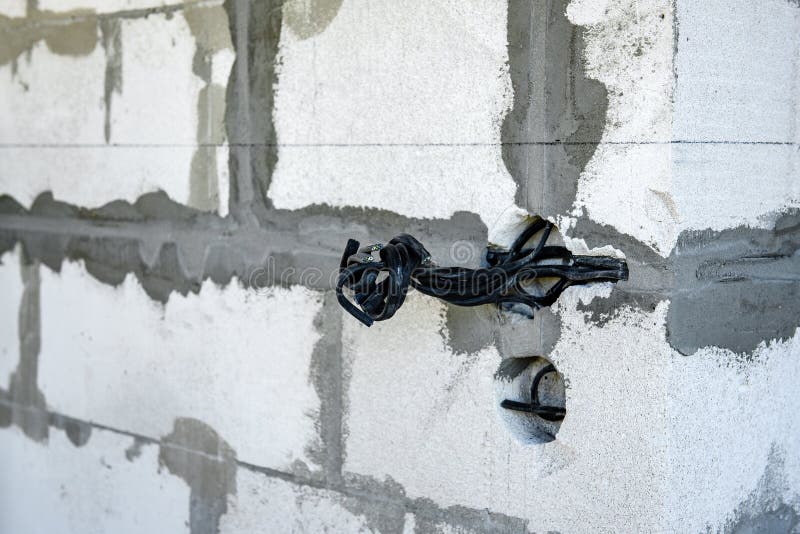 Hole Inside the Concrete Wall for Wires and Electric Plugs on ...
