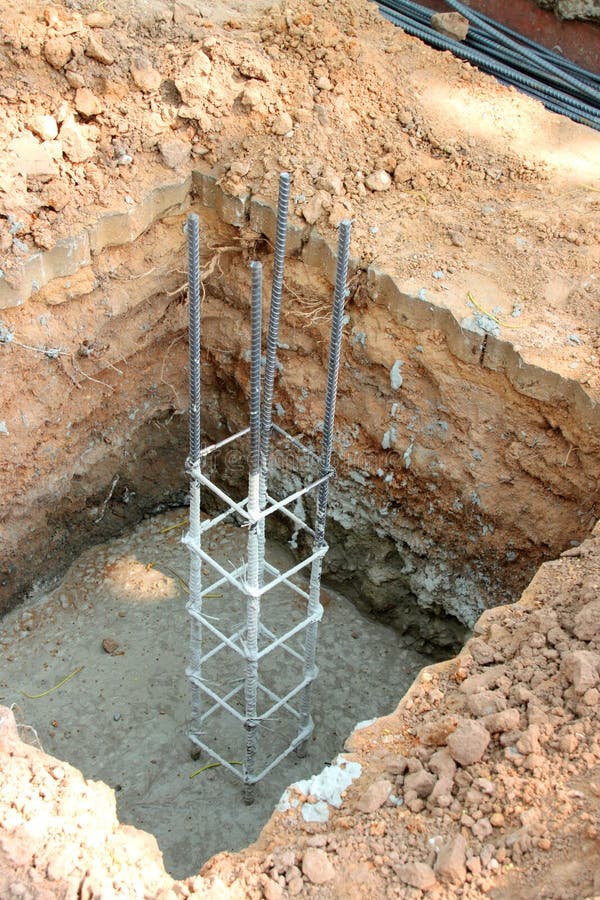 Foundation Post Iron Tie Steel Bar Rebar Building at Construction Stock ...