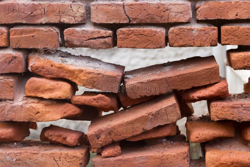 Collapsed red bricks wall stock image. Image of many - 29043241