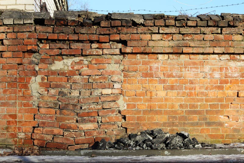 A Hole in an Old Crooked Brick Wall is Brickied. Stock Photo - Image of ...