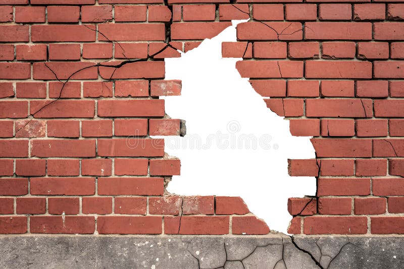 Hole in Red Brick Wall, Damaged Cracked Old Wall with a Large Hole ...