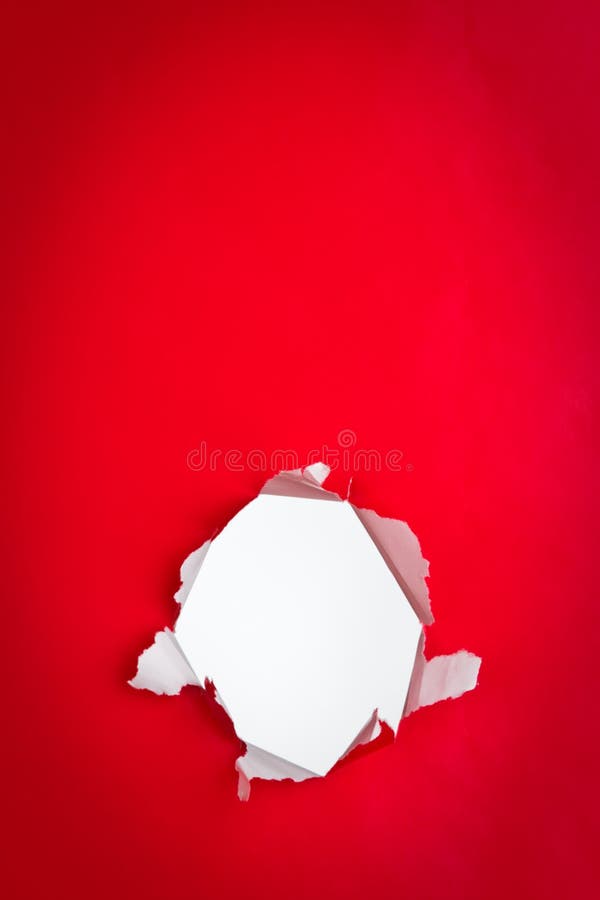 Torn Paper Realistic. Ragged Hole in Ripped Paper on Red Background ...