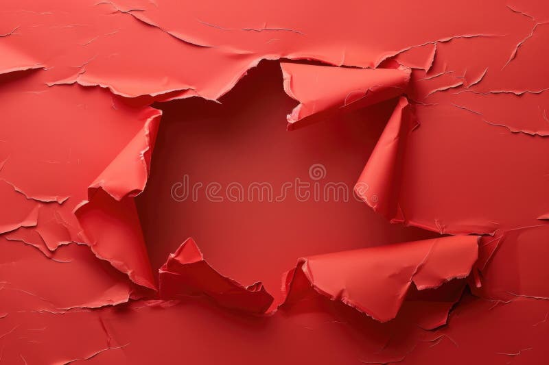 A Hole in a Red Wall with Torn Paper, Perfect for Depicting Destruction ...