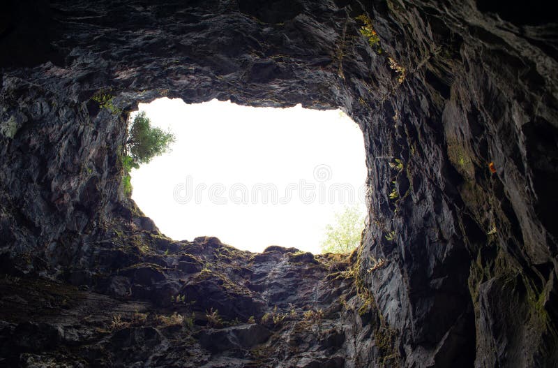 Hole in the Rocky Cave Inside Stock Image - Image of rock, adventure ...
