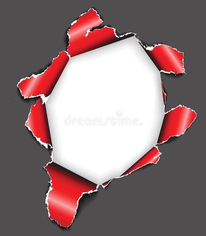 Hole in the sheet of paper stock vector. Illustration of gash - 6404462