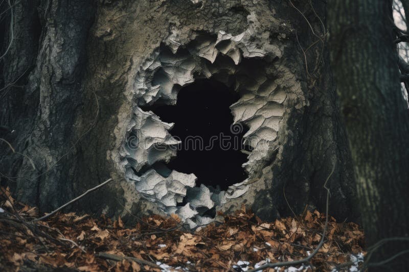 A Hole in the Side of a Tree in the Woods Stock Illustration ...