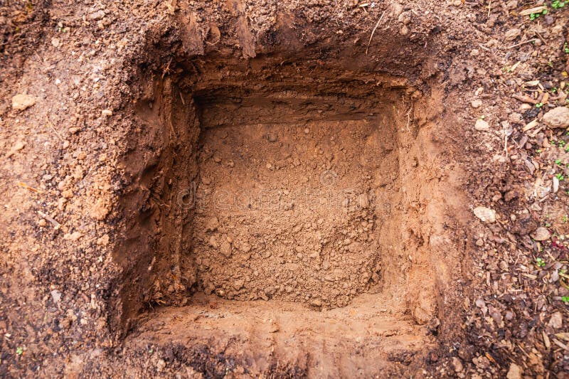 Hole in a Soil, Prepared for Planting or Construction, Pit in a Ground ...
