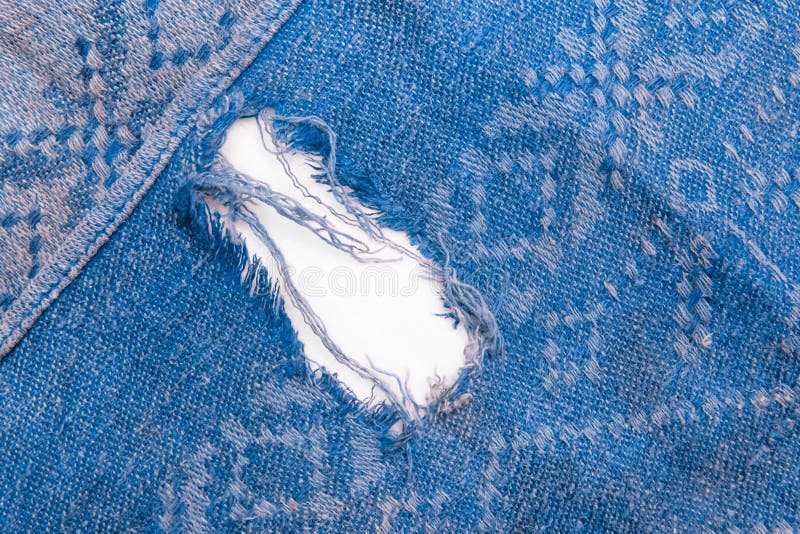 Hole Torn Ripped Fabric Blue Color Material Old Textile Canvas Vintage ...