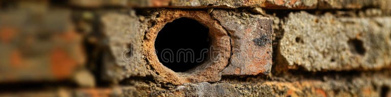 A Hole in the Wall of a Brick Building with Damaged Bricks and Debris ...