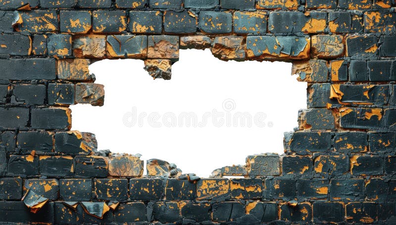 Hole in the Wall of Bricks Against a White Background. Shabby Building ...