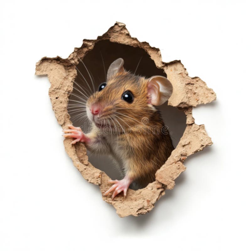 Hole in the Wall with a Cute Mouse, White Background Stock Illustration ...