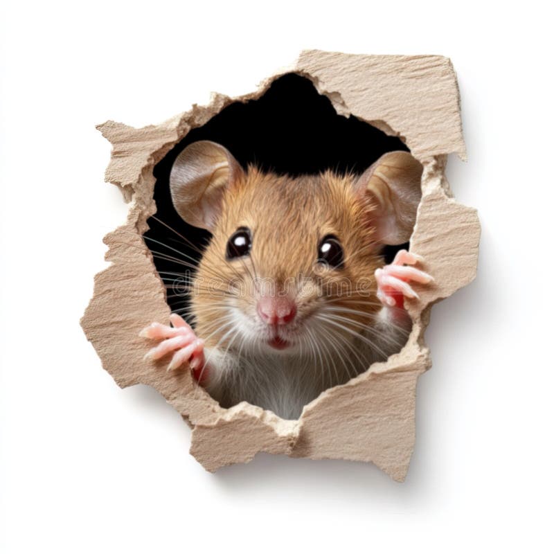 Hole in the Wall with a Cute Mouse, White Background Stock Illustration ...