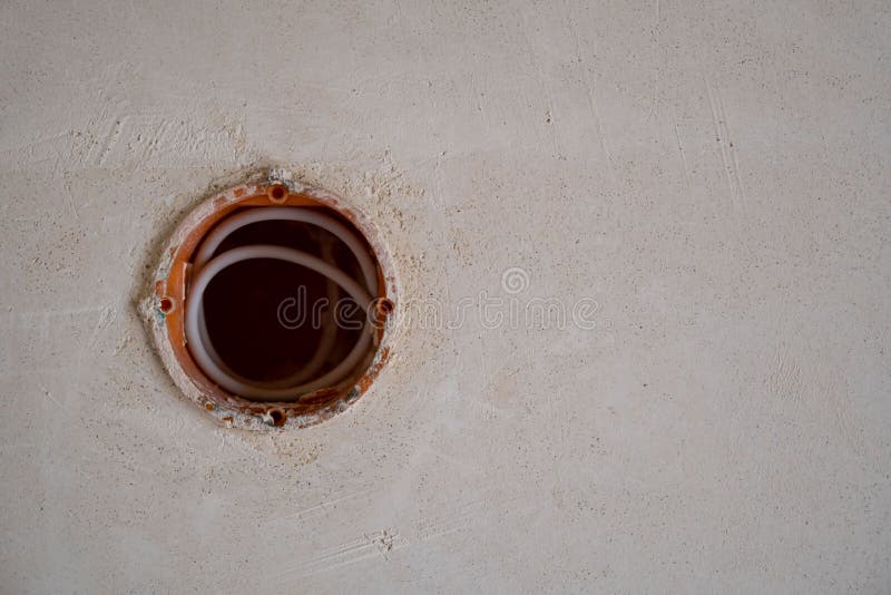Hole in Wall for an Electricity Socket Stock Image - Image of safety ...