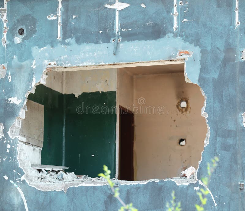Hole on the Wall of the House Destroyed Stock Image - Image of ...