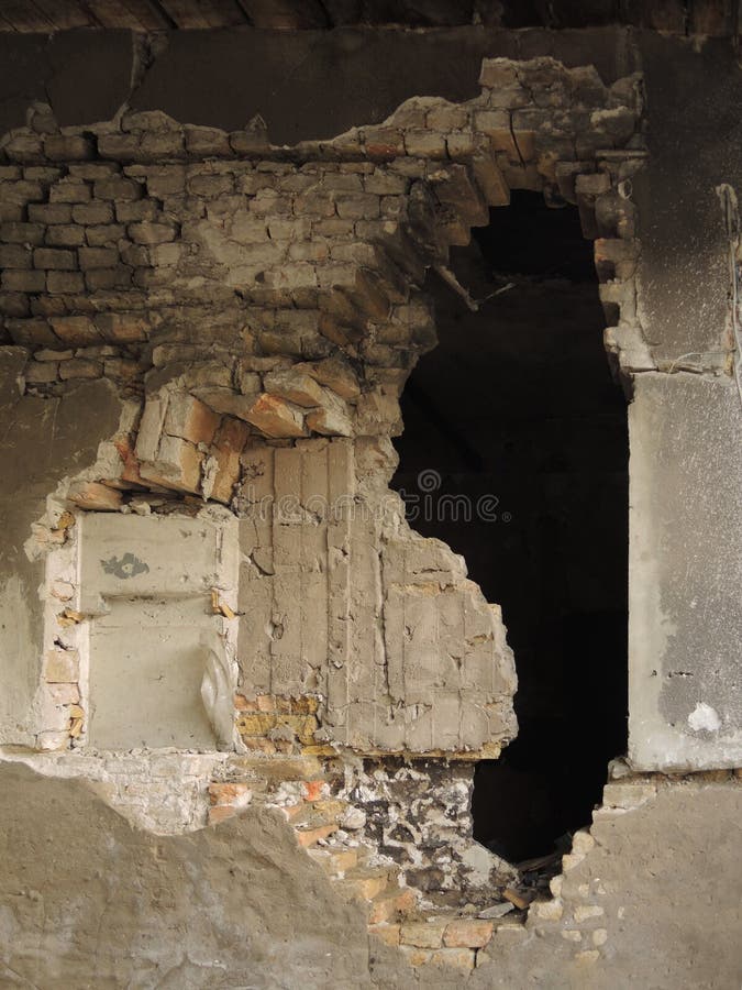 Hole in the Wall Made of Concrete and Bricks Stock Photo - Image of ...