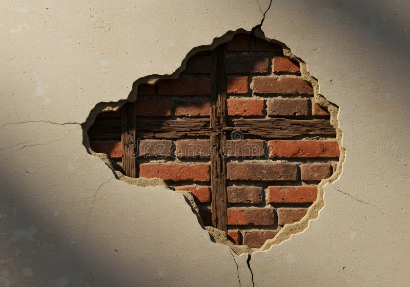 Hole in Wall Reveals Brickwork Stock Illustration - Illustration of ...