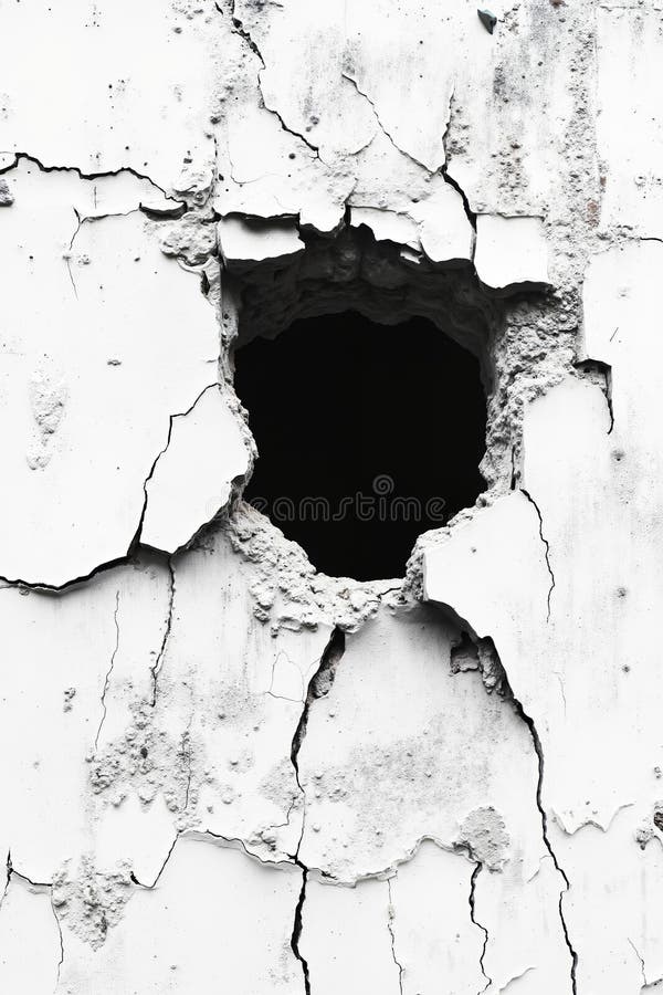 A Hole in a White Wall with Peeling Paint on it Stock Photo - Image of ...