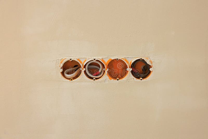 Holes for Socket in White Clean Wall Stock Image - Image of building ...