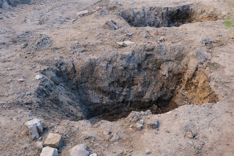 Holes Were Dug for Foundation Work on the Construction Site Stock Photo ...