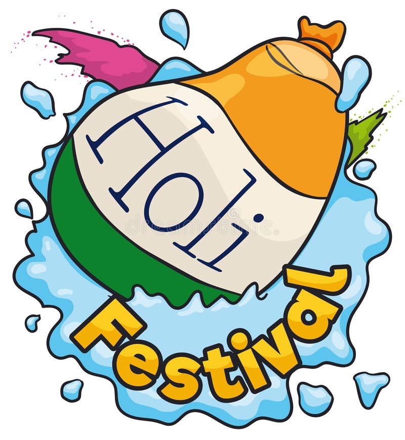 Festive Balloon with Water Splash for Holi Festival, Vector ...