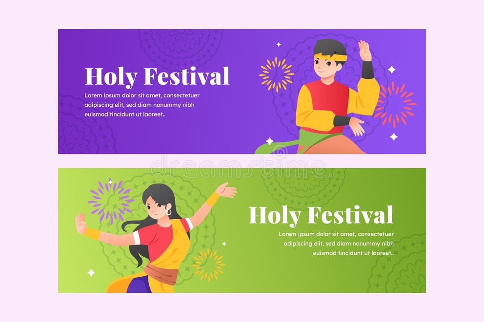Holi Banners in Gradient Style Stock Illustration - Illustration of ...