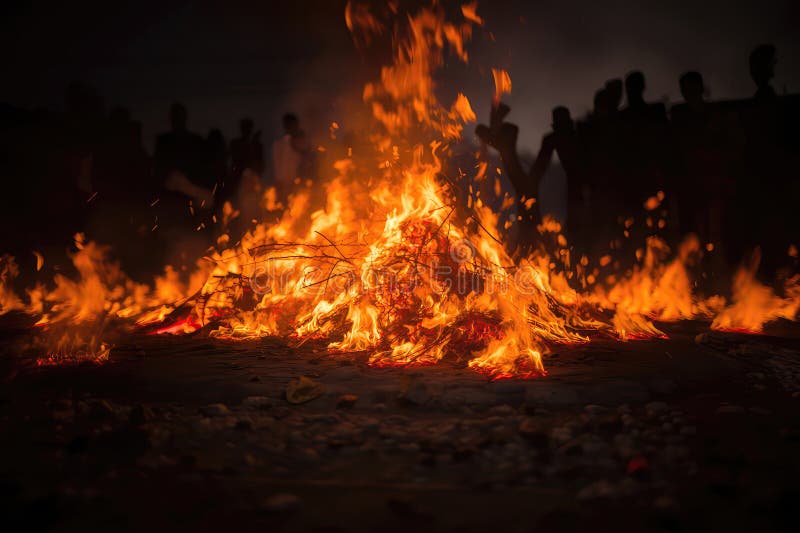 Holi Bonfire with Glowing Embers and Dancing Flames. Generative AI ...