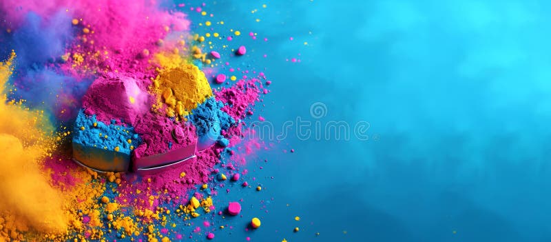 Holi Colored Powder Paints on a Blue Background Stock Illustration ...