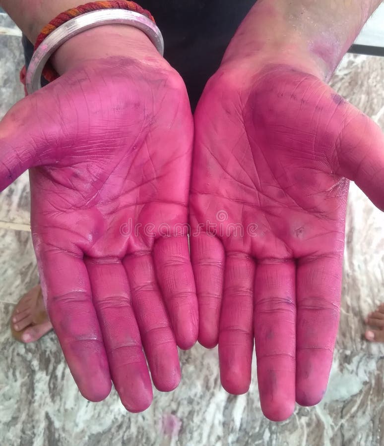 Holi Coloured Hands with Pink Colour Stock Photo - Image of pink ...