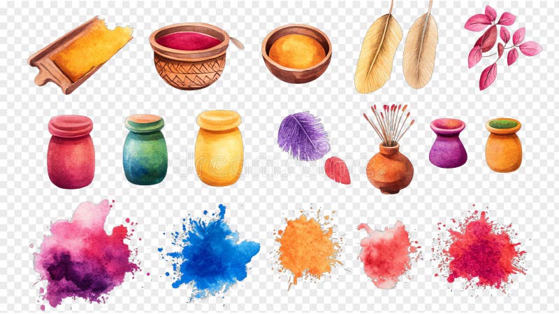 Holi Elements Set stock illustration. Illustration of painted - 341519418