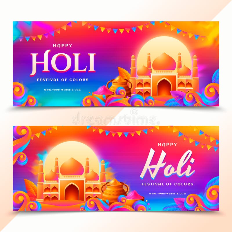 Holi Festival Banners in Gradient Style Stock Illustration ...