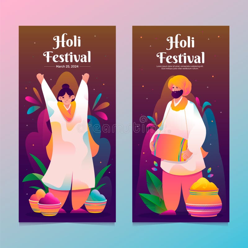Holi Festival Banners in Gradient Style Stock Illustration ...