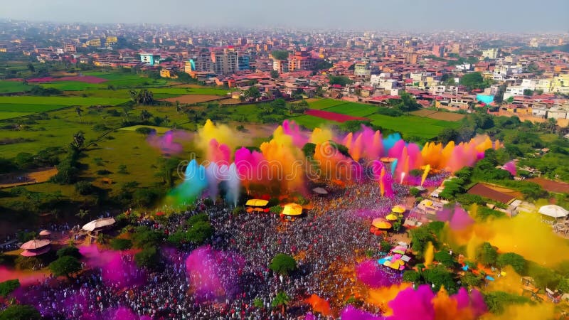 Holi Festival Celebration in India with Colored Powder Exploding Over ...