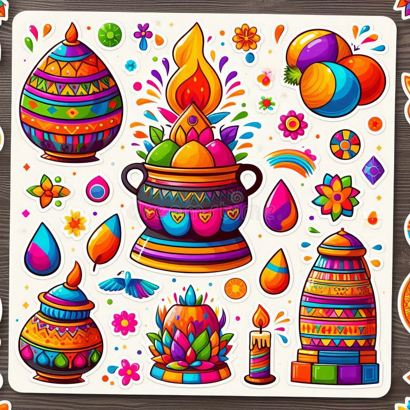 Holi Inspired Sticker Sheets Stickers Featuring Colorful Holi El Stock ...
