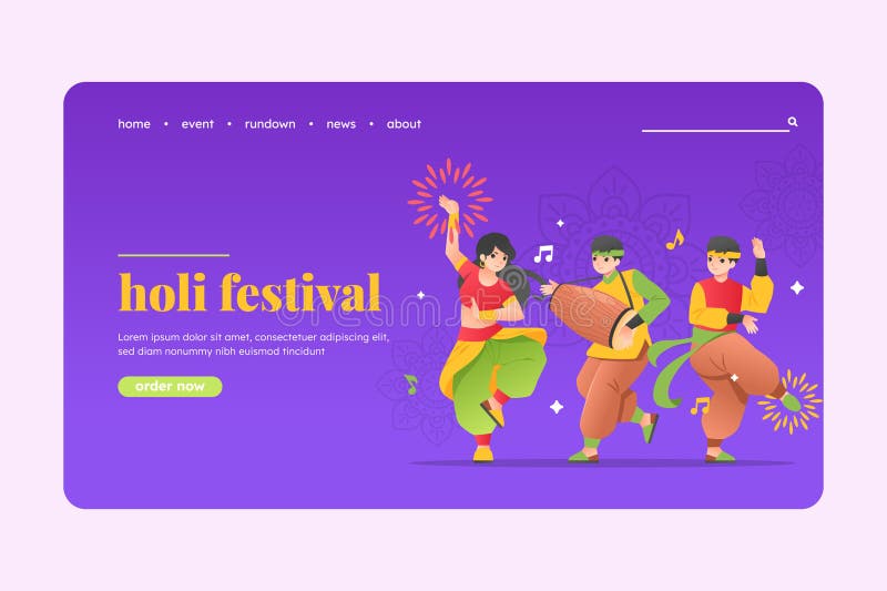Holi Landing Page in Gradient Style Stock Illustration - Illustration ...