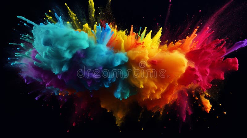 Holi Paint Color Explosion in the Shape of a Colorful Rainbow on a Dark ...