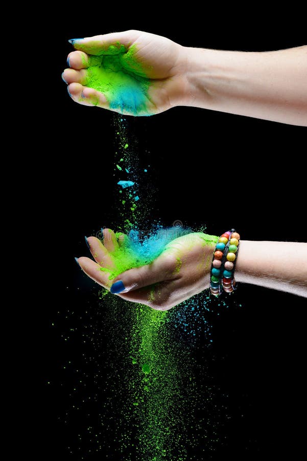 Holi painted hands stock image. Image of light, green - 73422419
