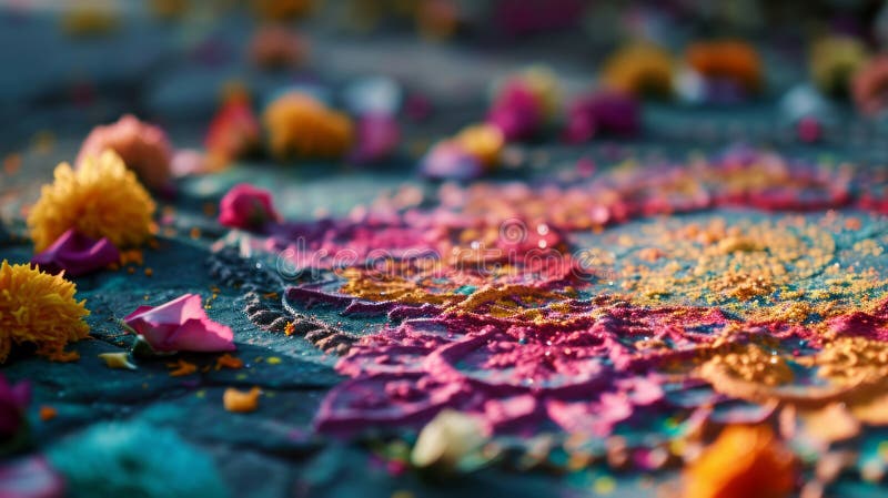 Holi Paints Background with Rangoli Patterns, Flowers that Symbolize ...