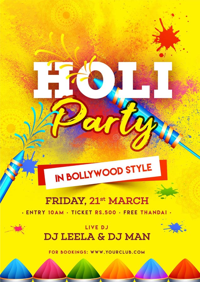 Holi Party Invitation Poster Greeting Card Design. Stock Vector ...
