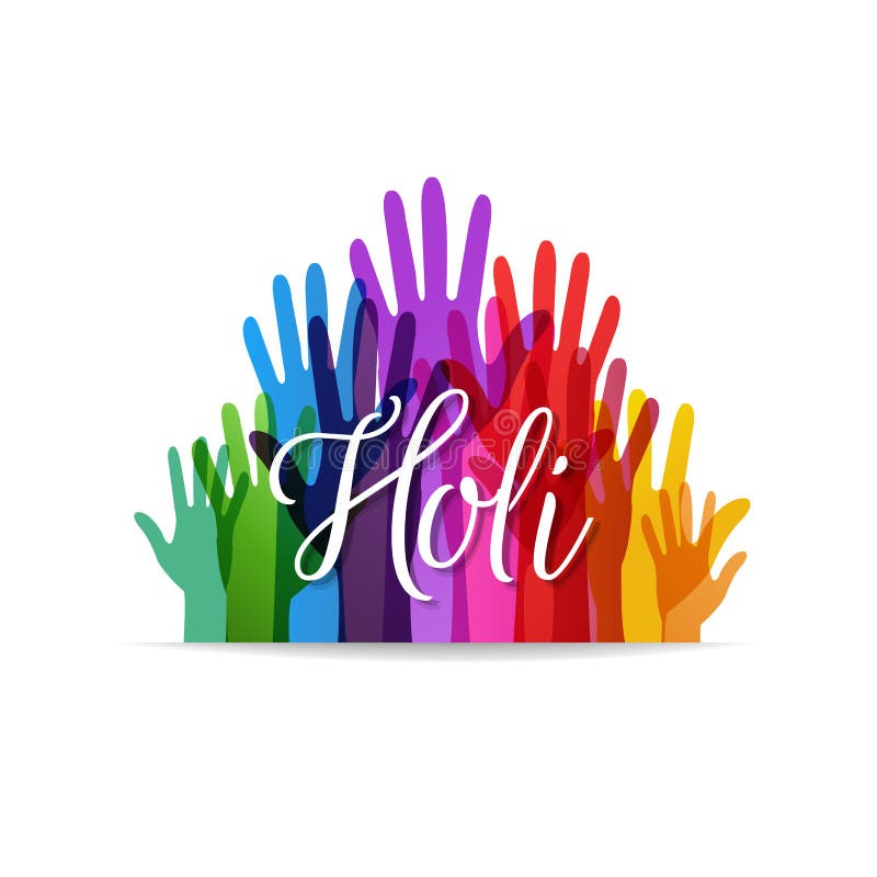 Holi Poster with Hand Symbols Isolated White Background Stock Vector ...