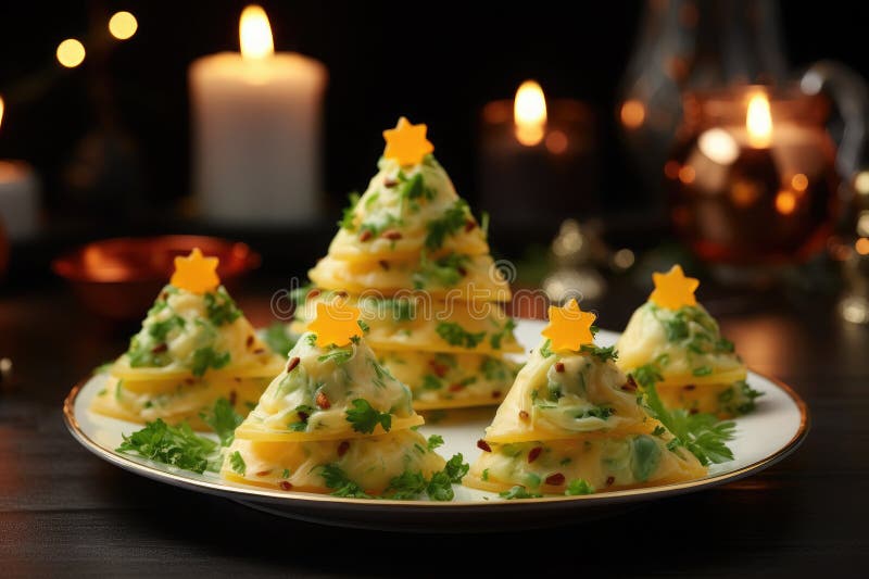 Holiday Appetizer, Canapes in Form of Christmas Tree.Christmas Holiday ...